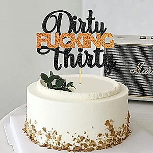 Halodete Glitter Dirty Fucking Thirty Cake Topper - Happy 30th Birthday/Anniversary Cake Decoration Party Supplies - Cheers to 30 Years Old Birthday Party Decor Black