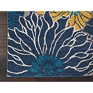 Nourison Passion Blue 5'3" x 7'3" Area-Rug, Floral, Farmhouse, Easy-Cleaning, Non Shedding, Bed Room, Living Room, Dining Room, Kitchen, (5' x 7')