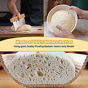 Bread Banneton Proofing Basket Set, 10 Inch Round & 9.6 Inch Oval Bread Proofing Basket Natural Rattan Banneton for Sourdough with Dough Whisk + Dough Scraper + Bread Lame + Cloth Liner