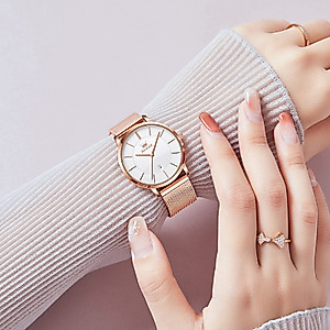 OLEVS Watches for Women Large Face Rose Gold Dress Ladies Watch with Date Slim Simple Easy to Read Womens Watches for Small Wrists Waterproof Business Casual Women's Watches White Reloj para Mujer