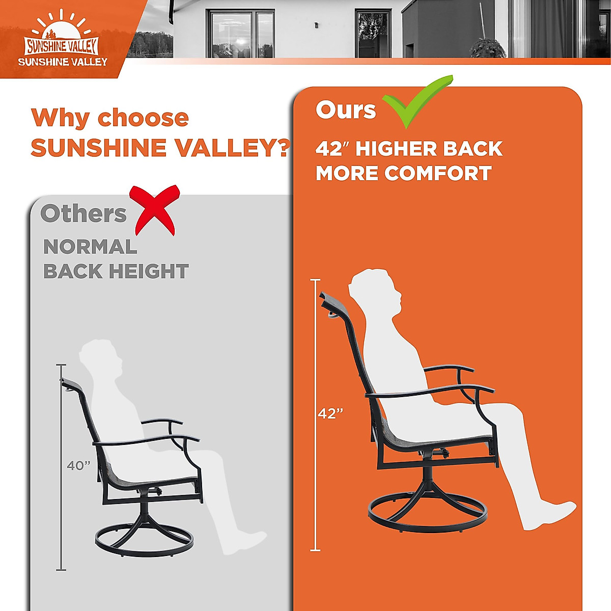 SUNSHINE VALLEY Outdoor Dining Chairs for 2,Swivel Patio Dining Chairs Garden Backyard Lawn Yard Furniture, Steel Frame with Textilene Fabric Rocking Chair.