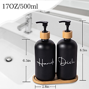 17 oz Hand Soap Dispenser Empty Glass Lotion Pump Bottles, Refillable Liquid Dish Soap Bottles for Bathroom, Kitchen Sink, Black, 2 Pack