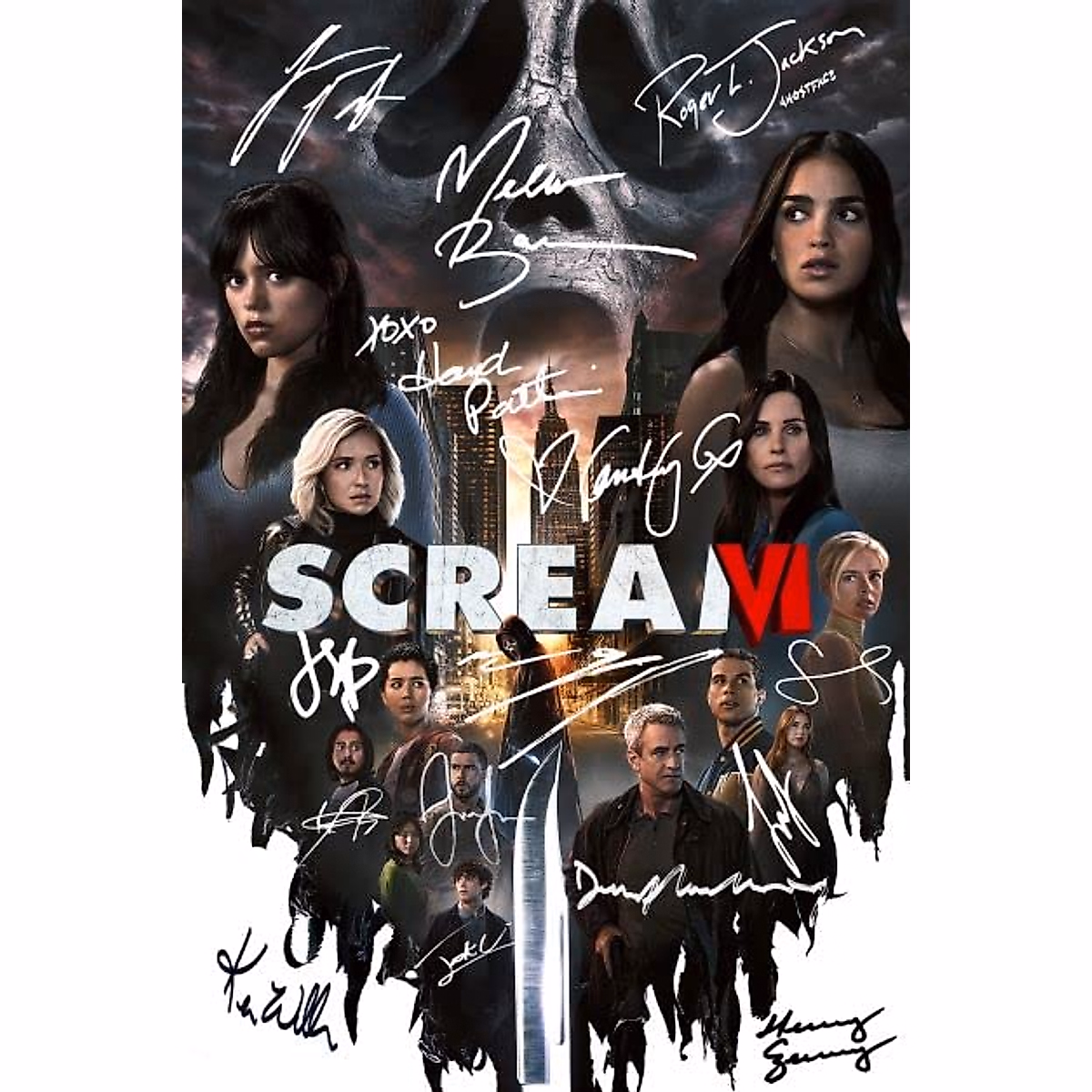 Scream VI, Scream 6 Print - Reproduction (RP), Preprint, Preprinted (PP) Signed Autograph Autographed Photo Photograph, Melissa Barrera, Jenna Ortega, Courteney Cox, Jasmin Savoy Brown, Mason Gooding, Hayden Panettiere, Josh Segarra, Jack Champion, Liana