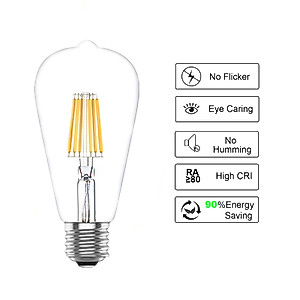 Vintage LED Light Bulbs,E26 Edison Filament,6W,60 Watts Equivalent,Soft White 2700K,2 Packs