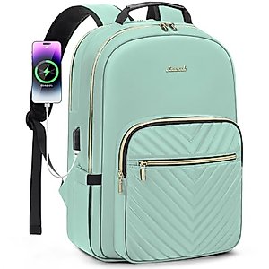 LOVEVOOK Laptop Backpack for Women 17.3 inch,Cute Womens Travel Backpack Purse,Professional Laptop Computer Bag,Waterproof Work Business College Teacher Bags Carry on Backpack with USB Port,Mint Green