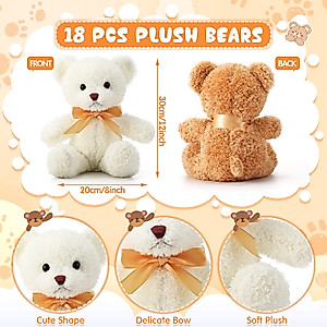 18 Pcs Bear Stuffed Animals Bulk 12 Inch Soft Plush Bears Doll Small Stuffed Bear Toy with Bows for Boy Girl Baby Shower Christmas Birthday Decor Gift Party Favors (Light Brown, White)