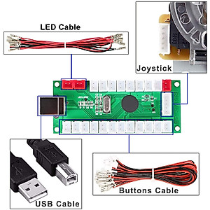 Fosiya 4 Player LED Arcade Kit Ellipse Oval Style Joystick USB Encoder to PC Games DIY Controllers Bat Joystick 4 Colors LED Arcade Buttons for All Windows PC MAME Raspberry Pi