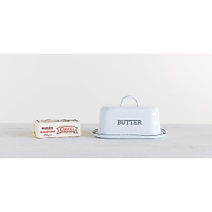 Creative Co-Op White Enameled Steel Butter Dish with Black Rim Food Storage
