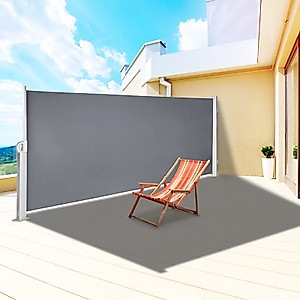 VEVOR Retractable Side Awning, UV 50 71''x118'' Full Aluminum Rust-Proof Outdoor Privacy Screen, 280 g Thicken Folding Room Divider Fence & Wind Screen for Backyard, Balcony, Roof Terraces, Grey