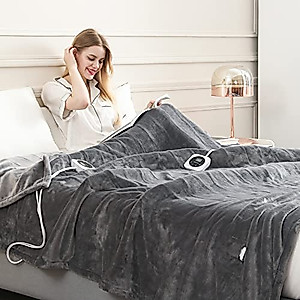 HOMLYNS Electric Blanket Queen Size Dual Control, Heated Blanket with 1-12H Timer Auto-Off & 10 Heating Levels, Fast Heating Blanket Machine Washable, Home Office Use ETL Certified, Grey (84x90)