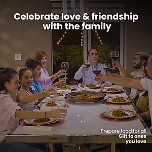 Machika Ibiza Paella Kit with 28-inch Carbon Steel Pan | 8-16 - 24 in Triple Ring Paella Burner and Stand Set (34 in) | Perfect for Gastronomic Events, Caterings, Camping | 25 Servings |