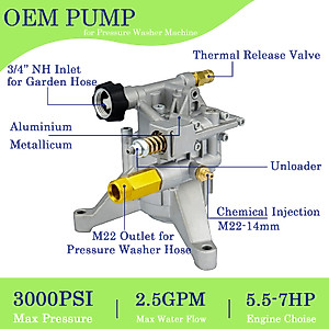 Hurotoms 7/8" Shaft Vertical Pressure Washer Pump-3000 PSI @ 2.5 GPM-Universal Pump for Most Brands of Gas Engine Power Washer Machine