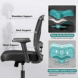 Primy Office Chair Ergonomic Computer Desk Chair, High Back Breathable Mesh Chair with Adjustable Lumbar Support 2D Armrests, Executive Rolling Swivel Comfy Task Chair with Wheels for Home Work Gaming