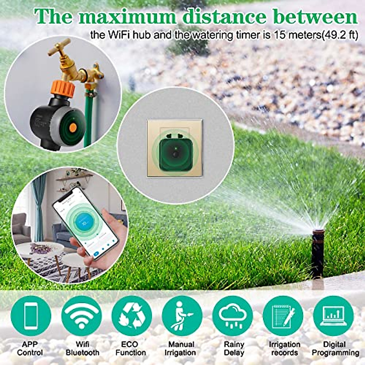 Smart Water Timer with Wi-Fi Hub, Bluetooth Hose Timer with Rain Delay for Outdoor Garden Lawn Faucet, Programmable Irrigation Sprinkler Timer with Automatic and Manual (Smart WiFi)