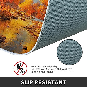 ArtSocket Autumn Kitchen Rugs and Mats Non Skid Washable Set of 2, Orange Red Fall Kitchen Runner Rug, Golden Trees Harvest Maple Kitchen Floor Mat Under Sink Mat Throw Rug for Doormat