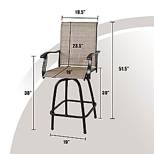 Peak Home Furnishings 4-Piece Outdoor Swivel Bar Stools, Textilene Patio Seating Height Bar Chairs with High Back and Armrest (Sling Seat, Set of 4)