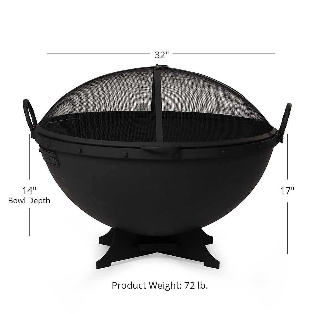 Titan Great Outdoors Hemisphere Fire Pit with Screen and Poker 32" Cast Iron