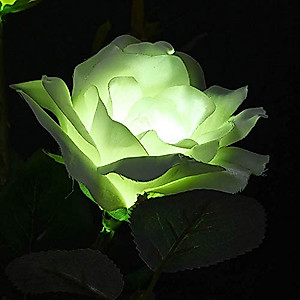Rose Flower Solar Light, 3 Head White Rose Flower Solar Light Led Decorative Outdoor Lawn Lamp Home Garden Fake Flower Night Light-White