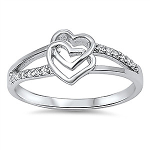 Interlocking Hearts Clear CZ Promise Ring .925 Sterling Silver Band Size 5