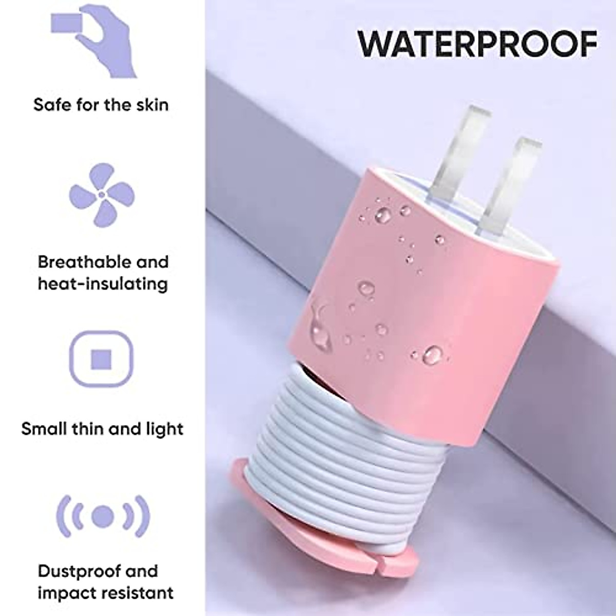 365Home 4-Pack 2 in 1 Silicone Charger Protector with Cord Wrap, iPhone Silicone Power Adapter Case, Snapback Charger Winder, Compatible with iPhone 12/13/14 Charger