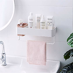 MORNITE Adhesive Bathroom Wall Caddy, Bathroom Shower Rrganizer Hanging Shelves No Drilling Shampoo Holder Pink