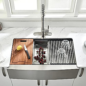 33Inch Farmhouse Sink Workstation Stainless Steel -VOKIM 33"x22" Farmhouse Apron Front Workstation Kitchen Sink 16 Gauge Stainless Steel Single Bowl Farm Sink