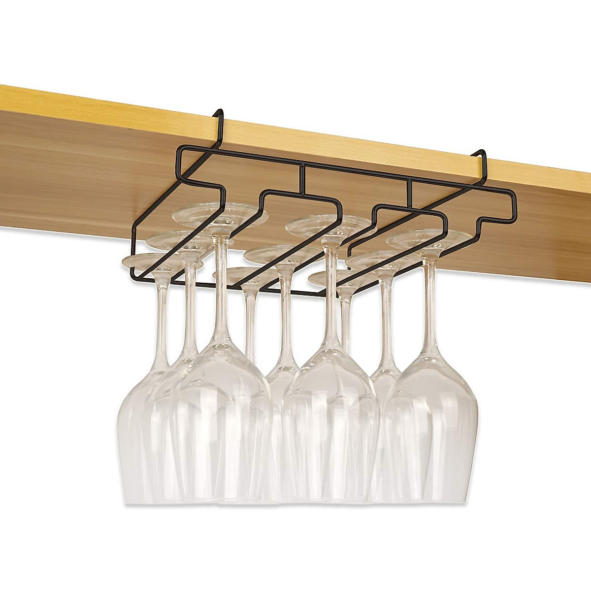 Bafvt Wine Glass Holder - Stemware Rack Under Cabinet - 304 Stainless Steel Hanger Storage Shelf, Fit for The Cabinet 0.8“ or Less (black, 3 Rows)