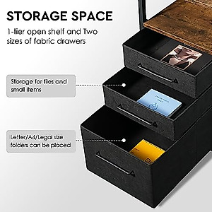 Maihail Computer Desk with Drawers, 47" Desk with 2 Drawers and Shelves, Office Desk with Storage, Desk with Storage Bag, Industrial Desk for Home Office with Metal Frame for PC Laptop, Rustic Brown