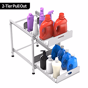 IncepKick Under Sink Organizer and Storage for Kitchen Bathroom 2 Tier Slide Out Under Sink Shelf Cabinet Storage Shelf Under Sink Storage Metal (White)