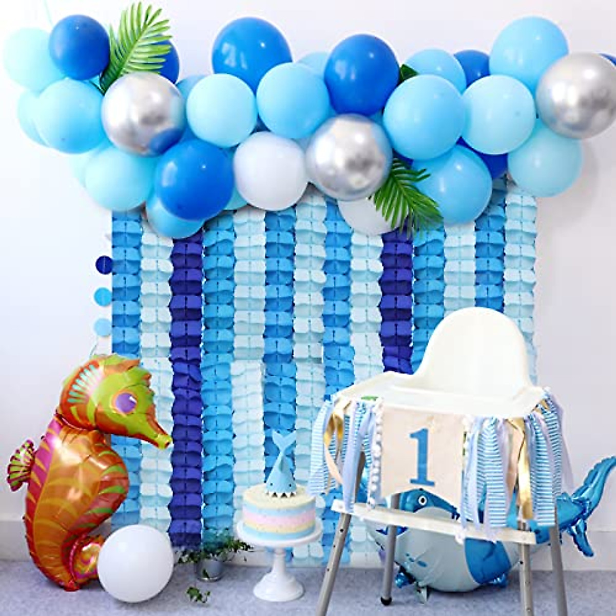 RUBFAC 6pcs Four-Leaf Clover Garland Party Blue and White Streamers Tissue Paper Hanging Flower Garland for Frozen Party Baby Shower Decoration