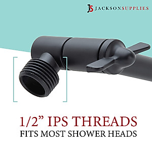 Shower Head Extension Arm by JS Jackson Supplies, Adjustable 10 Inch Showerhead Extender, Solid Brass Construction, Universal Tall Hi-lo Pipe Height Extending (Black Finish)
