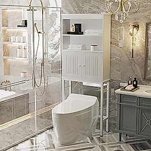 CNPRAZ Toilet Storage Rack Bathroom Shelf Floor Shelf High-End Modern Storage Cabinet, Unique Design, Easy to Assemble, White