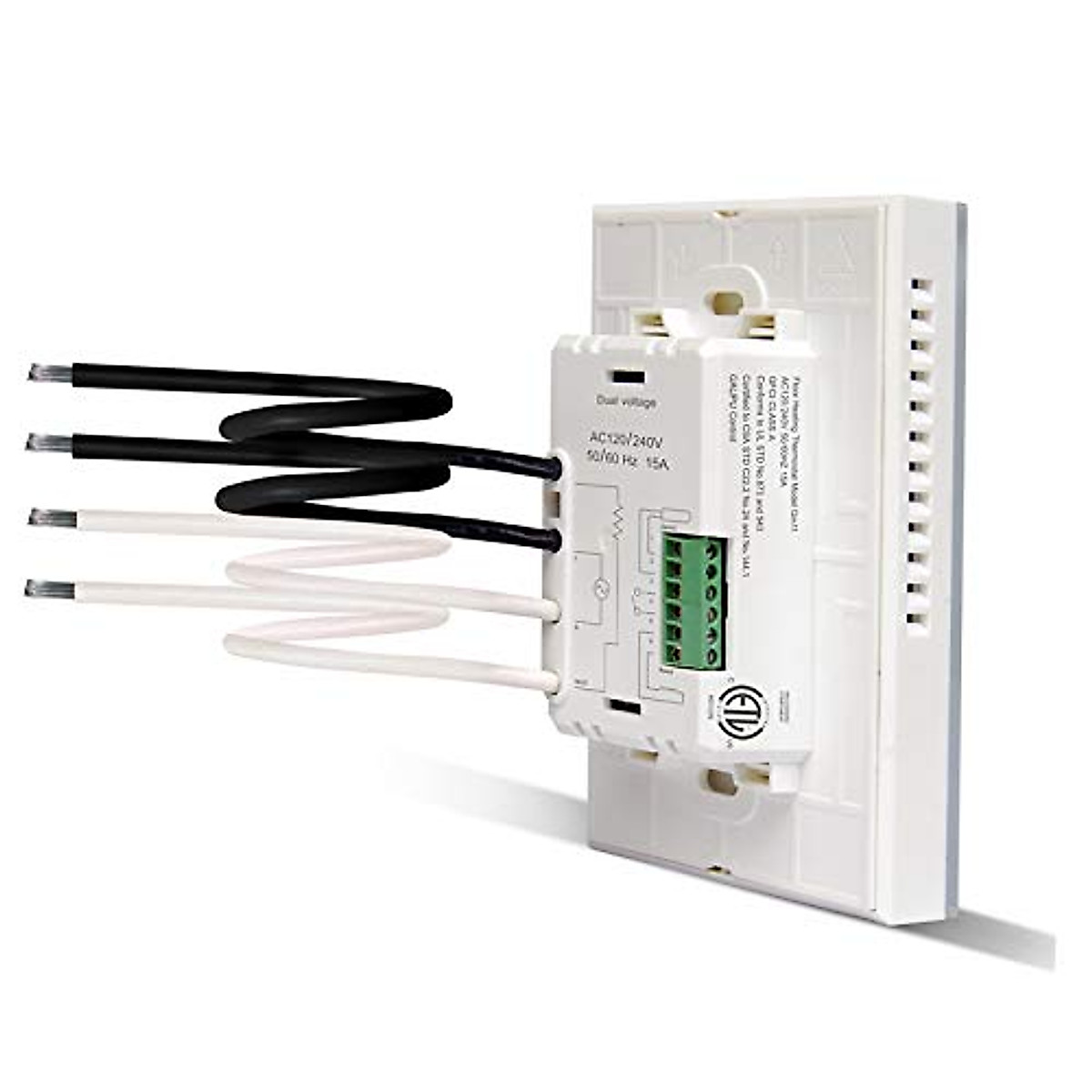 Programmable Thermostat for Radiant Underfloor Heating, Dual-Voltage(120/240v), Dual Sensing(Air and Floor Sensor) Built-in Class A GFCI White