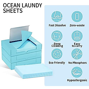 105 load 450 gram 1 pound Laundry Detergent Sheets, Compatible with Laundromat HE Machines and Laundry Basket,no Scent No Plastic Jug, Ecology, Eco-friendly, Zero Waste, Plastic Free, Quick Dissolve, Liquid free, Powder-free, Tiffany blue Great for Home,