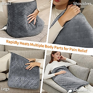 Focbeo Heating Pad for Back Pain Relief, 17''x33'' Extra Large Electric Heating Pad for Cramps, Neck, Shoulder 6 Heat Settings with Auto Shut Off, Machine Washable, Grey