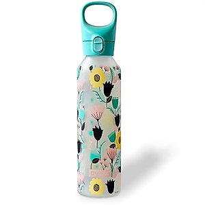 Pyrex 17.5-Oz Color Changing Glass Water Bottle with Silicone Coating, Leakproof and Textured Glass Reusable Water Bottle, Eco-Friendly, BPA-Free Silicone Coating, Floral Bold