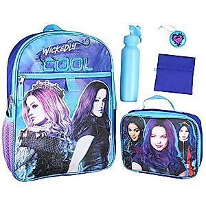 Disney Descendants Wickedly Cool 16" Backpack Lunch Tote Water Bottle Squishy Snack Tote 5 Pc Set
