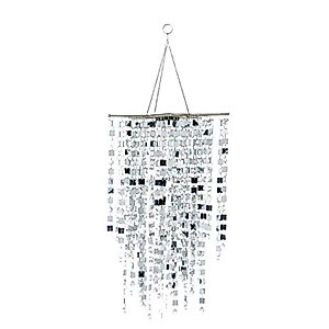 Wind & Weather 12-Inch Diameter by 29.5-Inch High Star-Shaped Mirrored Outdoor Chandelier with Solar Lights Powered by Discreet Solar Panel in Top with 9-Inch Long Hanging Chain Included