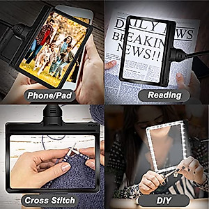 4X Magnifying Glass with Light and Stand, 36 LED Flexible Gooseneck Magnifying Desk Lamp, Ajustable Brightness Detachable Large Page Magnifier for Reading, Sewing, Crafts, Painting, DIY & Close Work