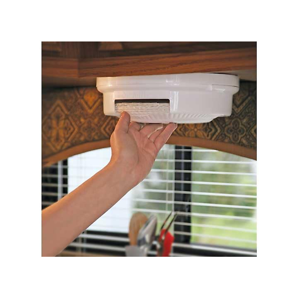 Camco 9-inch Pop-A-Plate Plastic Plate Dispenser | Ideal for Compact Spaces, RVs and Trailers | Mounts Under Cabinets or Shelves | White (57001)