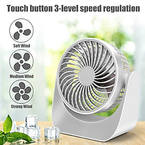Zingiber Table fans, Portable USB fans with 360°Rotation, Battery Operated and USB Powered, Fast Air Circulating, Super Lower Noise, 3 Speeds Mini Fan for Office, Home and Travel Personal fans (White)
