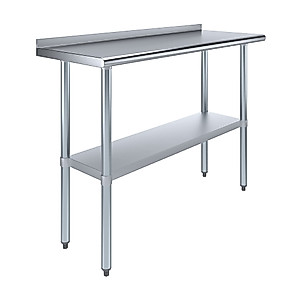 AmGood 48" Long x 18" Deep Stainless Steel Work Table with 1.5" Backsplash | Metal Kitchen Food Prep Table | NSF
