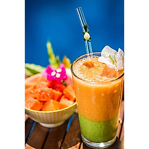 3pcs Reusable Glass Straws Green Turtle on Clear Bent Straw 8 in x 9 mm With Cleaning Brush, Perfect for Smoothies, Cocktails