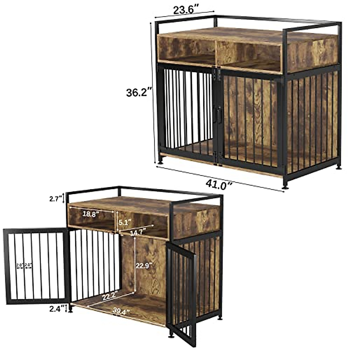 GDLF Dog Crate Furniture-Style Cages for Dogs Indoor Heavy Duty Super Sturdy Dog Kennels with Storage and Anti-Chew (41Inch = Int.dims:39.4”Wx22.2”Dx23”H)