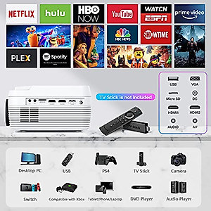 Full HD Bluetooth Projector Built in DVD Player, 8500LM 1080P Supported, Portable Mini DVD Projector for Outdoor Movies, 250" Home Theater, Compatible with iOS/Android/TV Stick/PS4/HDMI/USB/TF Card