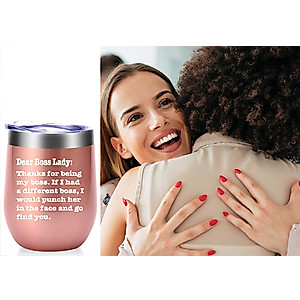 AMZUShome Thanks For Being My Boss Lady Mug.Boss Day Gifts Office Gifts.Moving Appreciation Retirement Birthday Christmas Gifts For Female Women Boss Lady Wine Tumbler(12oz Rose Gold)