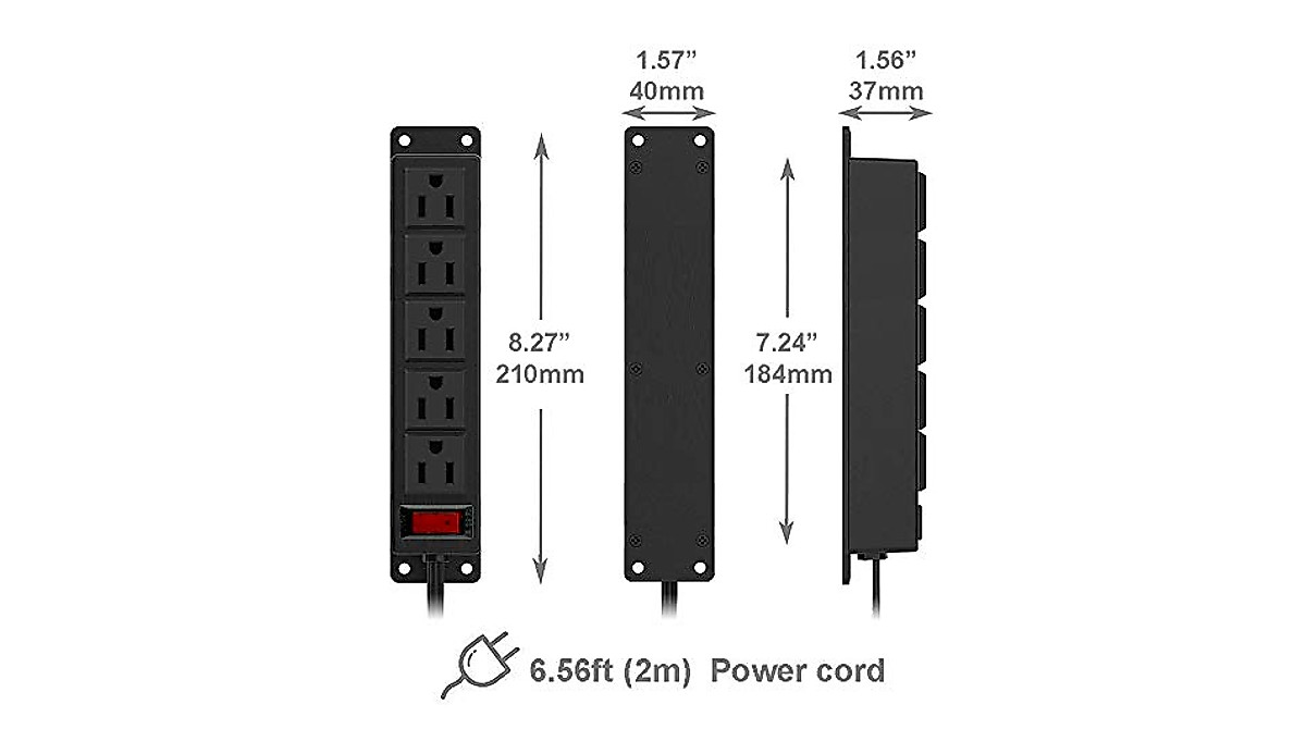 Mountable Power Strip with 5 Outlets & 6.56ft Cord