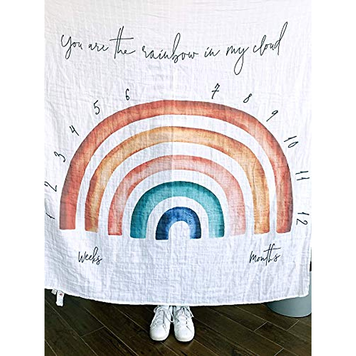 Organic Rainbow Baby Monthly Milestone Blanket Newborn Boy Girl Unisex Neutral| Boho Vintage Rainbow Baby Monthly Picture Blanket| Baby Growth Photography Background Prop