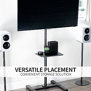 VIVO Universal Steel 14 x 10 inch Shelf Pole Mount for TV Cart, Speaker Stand, and More/Clamp-on Utility Storage Platform, Black, MOUNT-SF13P