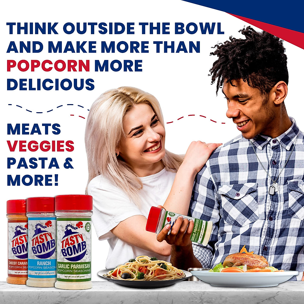 Tasty Bomb Popcorn Seasoning Set - Zesty Popcorn Seasoning Powder Variety Pack of 4 - Hot & Spicy Popcorn Flavoring with Asiago Pepper, Spicy Chipotle, Cheesy Jalapeno & Ranch Popcorn Seasoning Powder